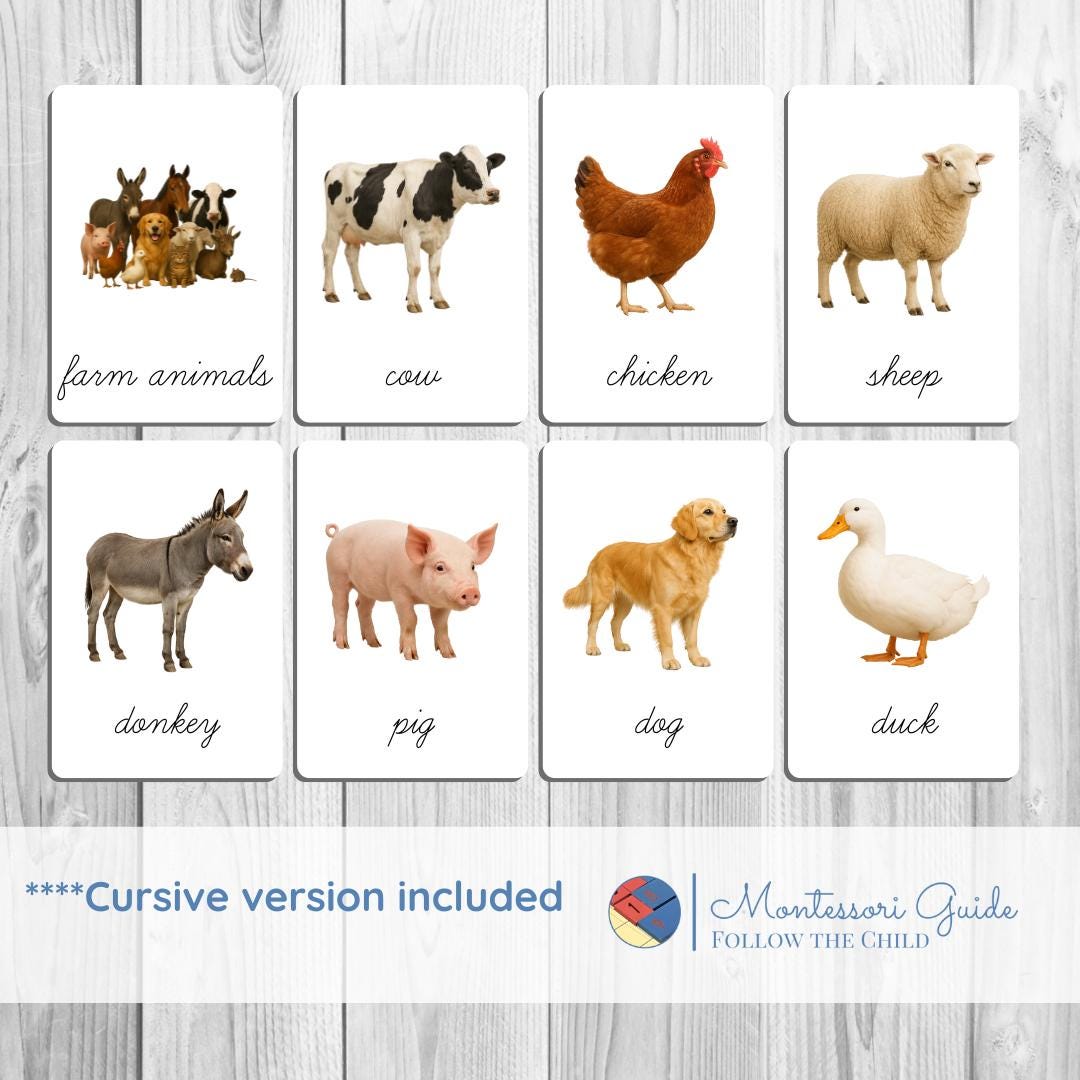 Farm Animal Montessori 3 Part Cards - Etsy