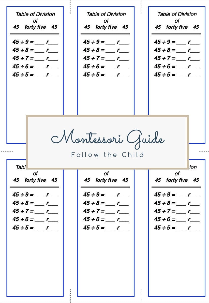 Montessori Division Practice (equations With Remainders Included) - Etsy