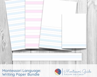 Montessori Writing Paper Bundle Pink Wide-lined Paper Blue - Etsy