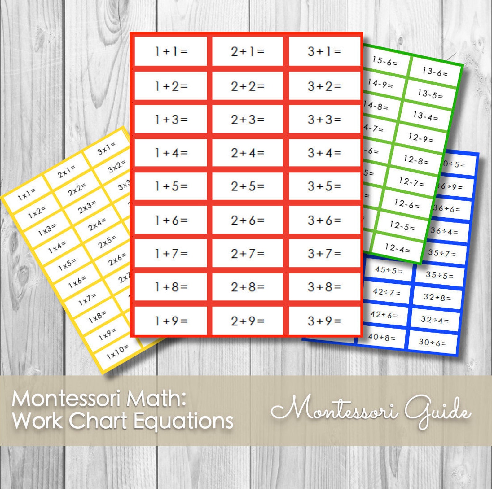 Montessori Math Equations work Charts | Etsy