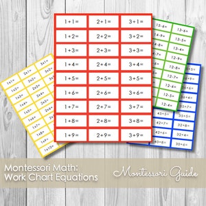 Montessori Math Equations work Charts | Etsy