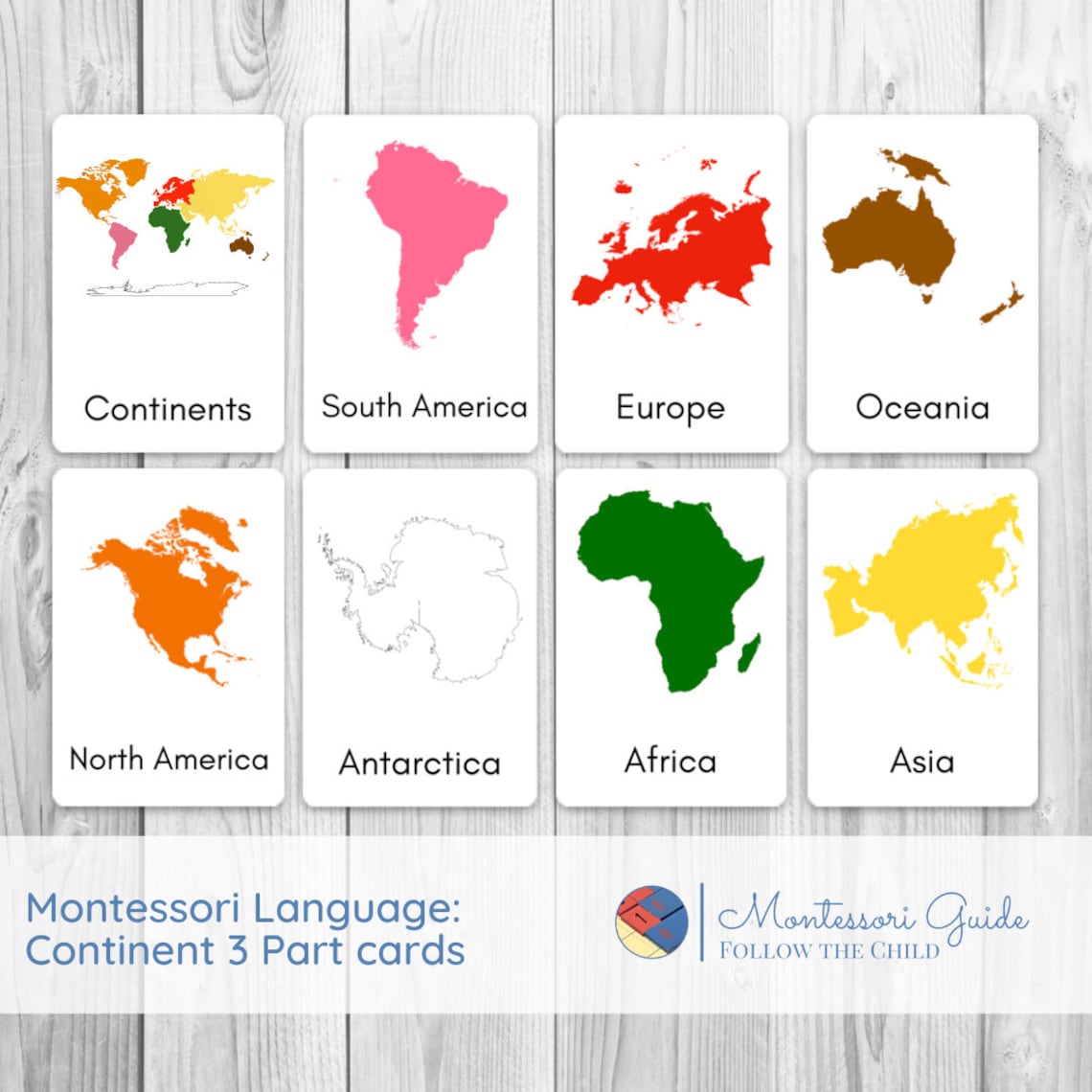 CONTINENTS Montessori Three-part Cards - Etsy