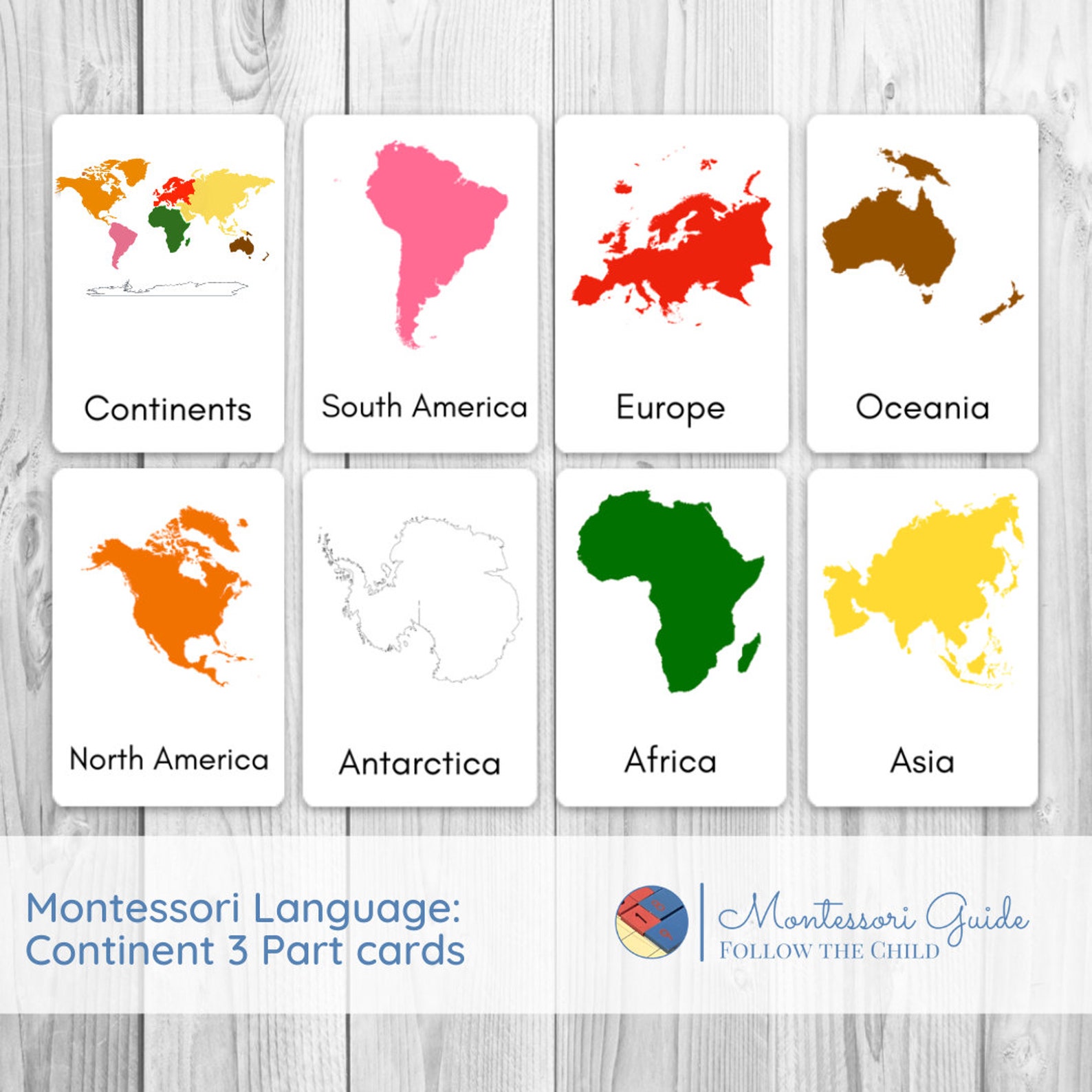 CONTINENTS Montessori Three-part Cards - Etsy