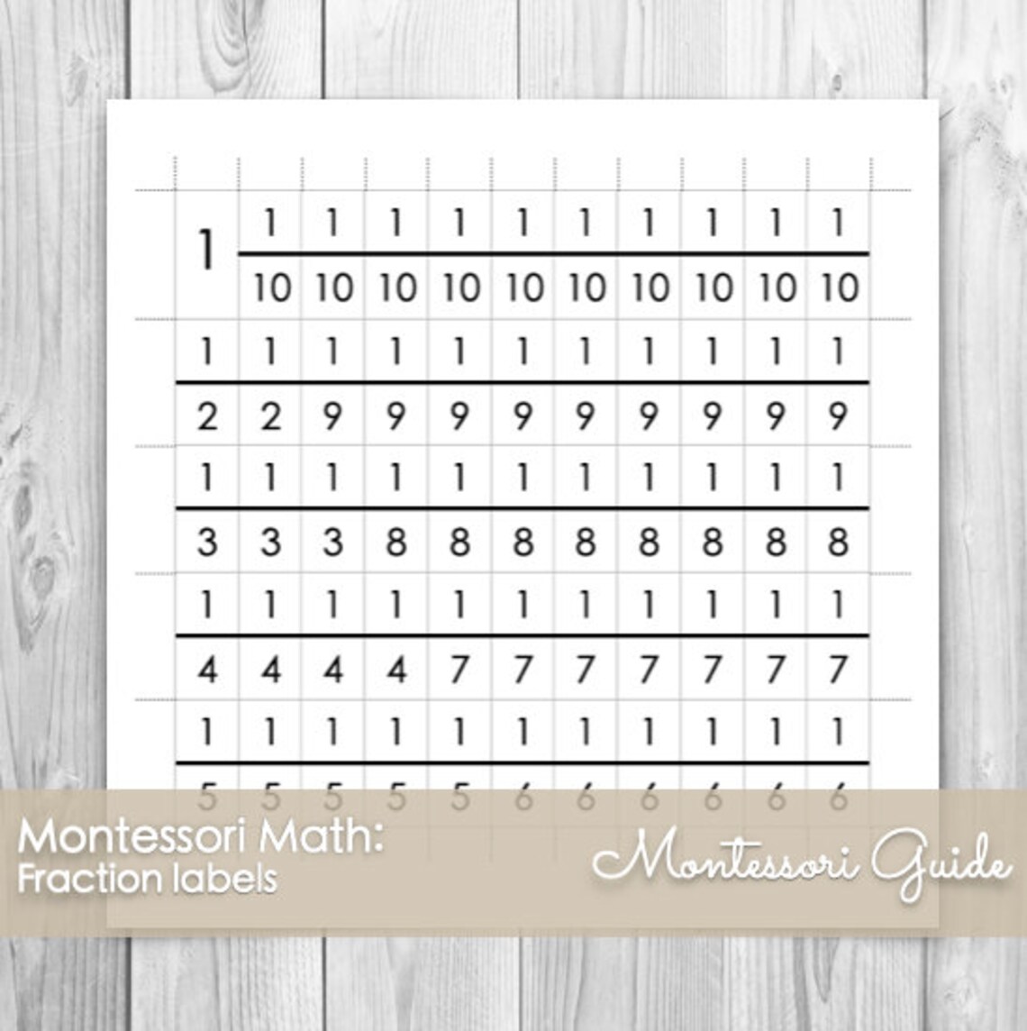 Fraction Labels 1-1/10th: Math Learning Printable (PDF) - Etsy
