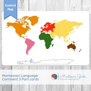 CONTINENTS Montessori Three-part Cards - Etsy