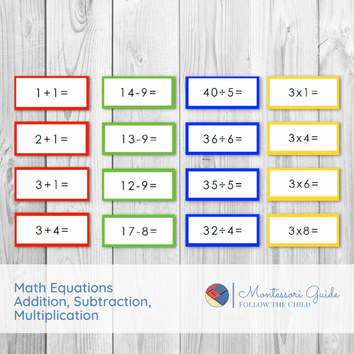 Montessori Math Equations work Charts - Etsy