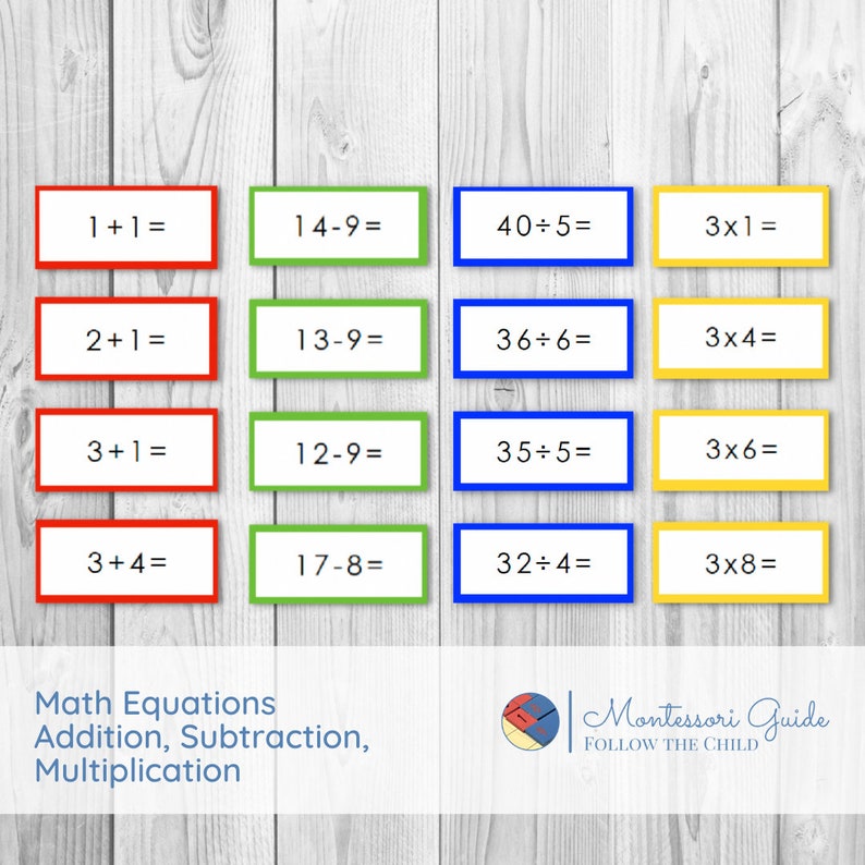 Montessori Math Equations work Charts - Etsy