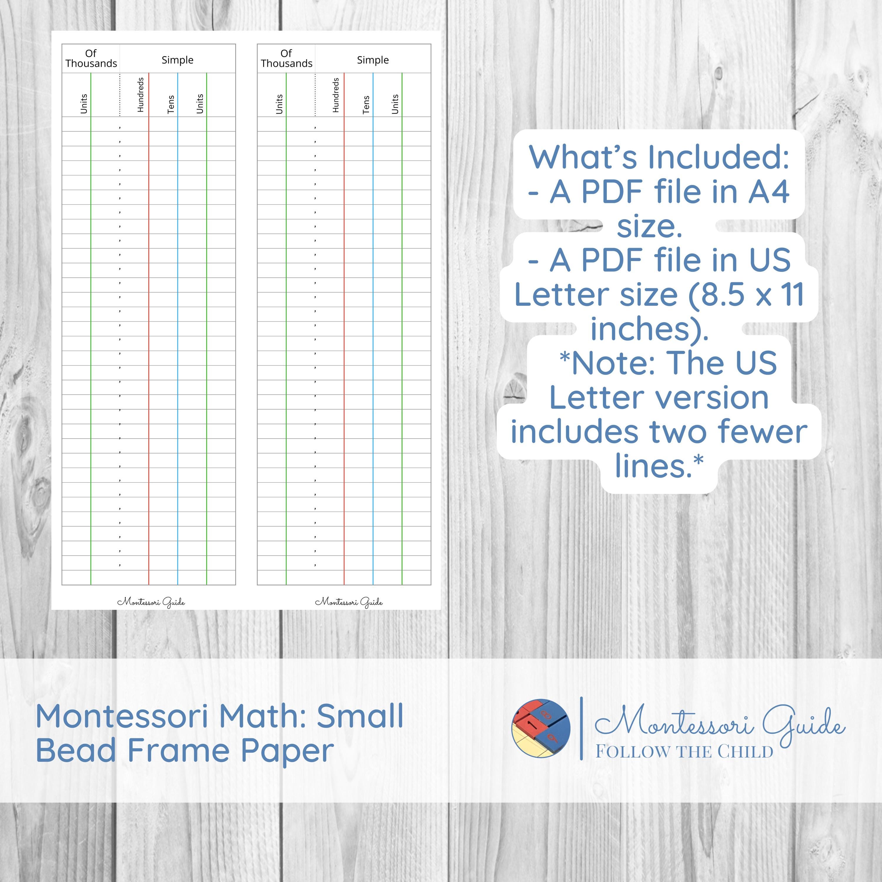 Montessori Small Bead Frame Paper - Etsy