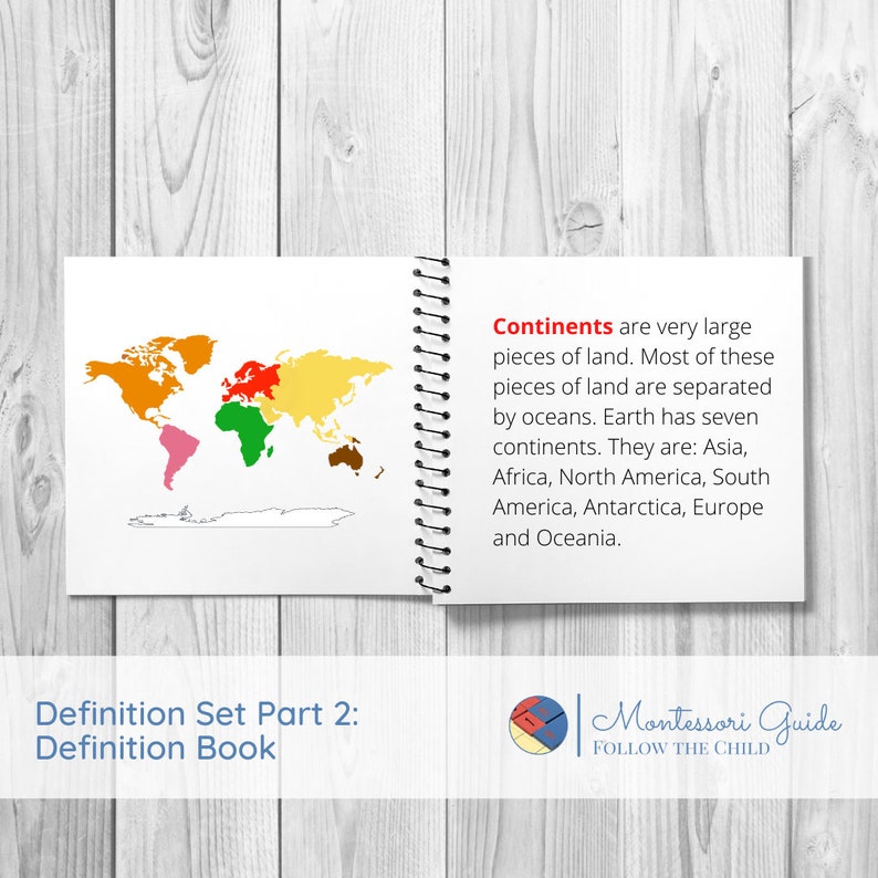 CONTINENTS Full 5 Part Montessori Definition Set - Etsy