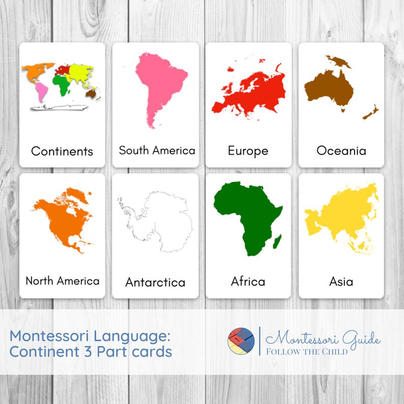 CONTINENTS Montessori Three-part Cards - Etsy
