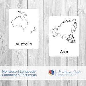CONTINENTS Montessori Three-part Cards - Etsy