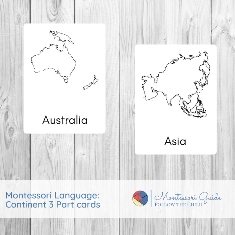 CONTINENTS Montessori Three-part Cards - Etsy