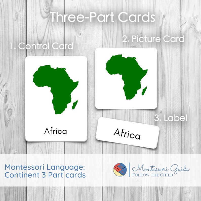 CONTINENTS Montessori Three-part Cards - Etsy