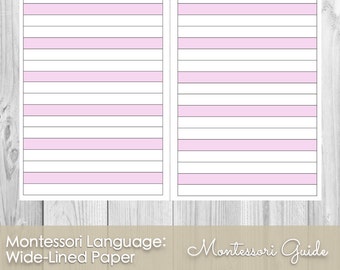 Montessori Writing Paper Bundle, Pink Wide-lined Paper, Blue Thin-lined ...