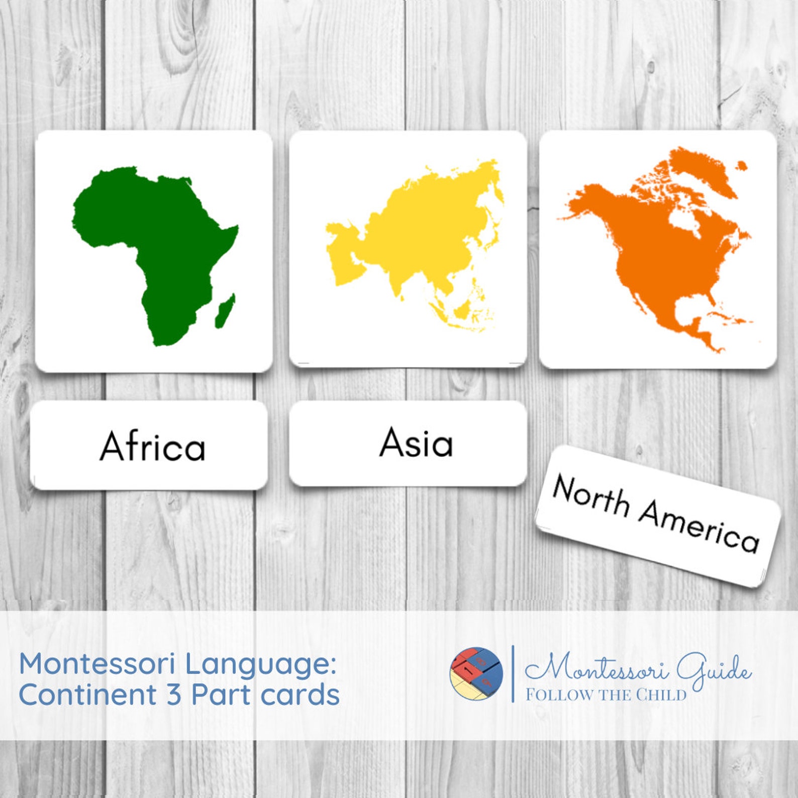 CONTINENTS Montessori Three-part Cards - Etsy