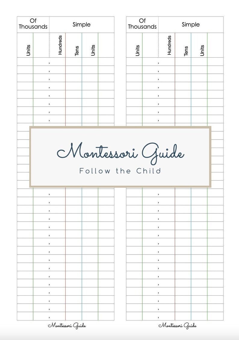 Montessori Small Bead Frame Paper - Etsy