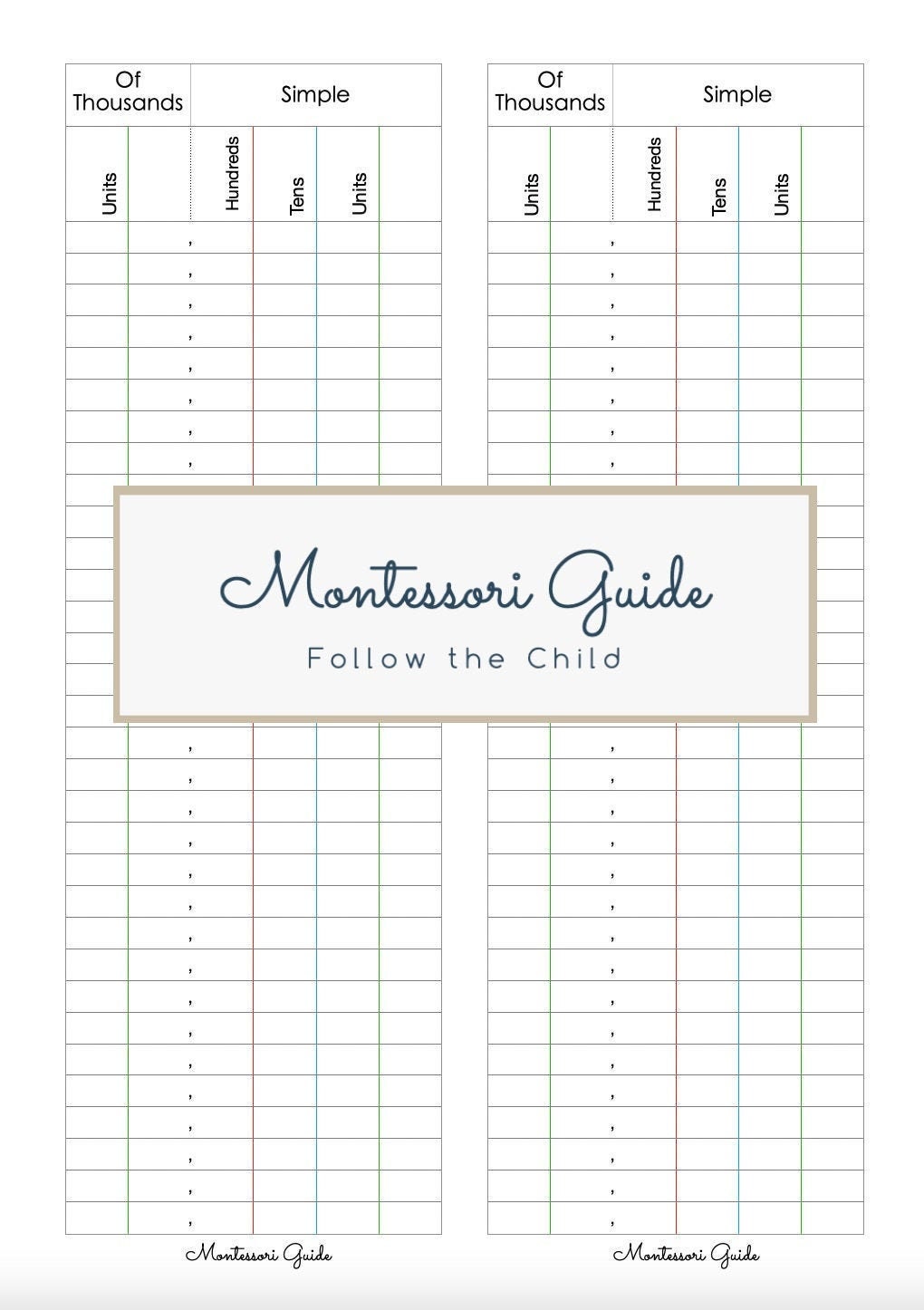 Montessori Small Bead Frame Paper - Etsy