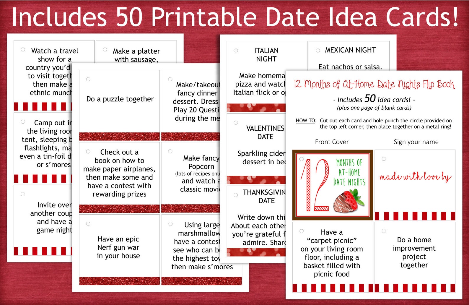 At-home Date Night Flip Book, Printable Date Idea Cards, Couples Gift ...