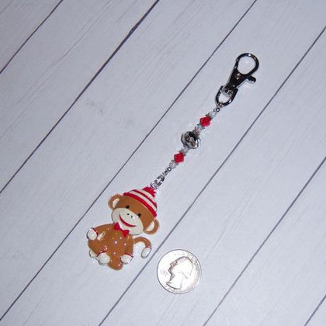 Sock Monkey Keychain // Boy Monkey Scissor Fob // Good Luck Charm ...
