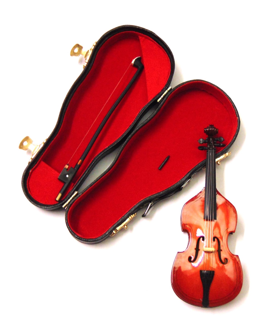 Dolls House Wooden Double Bass and Bow in a Black Case 1:12th Scale ...