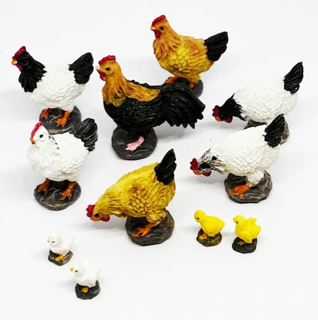 Dolls House Miniature Resin Chickens, Chicks and Rooster 1:12th Scale ...