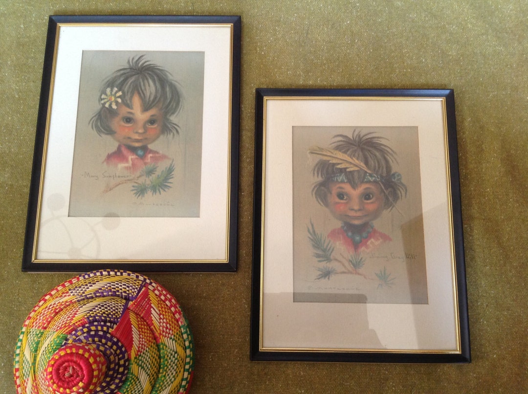 Pair of Vintage Chromolithographs by Monteague of Native American ...