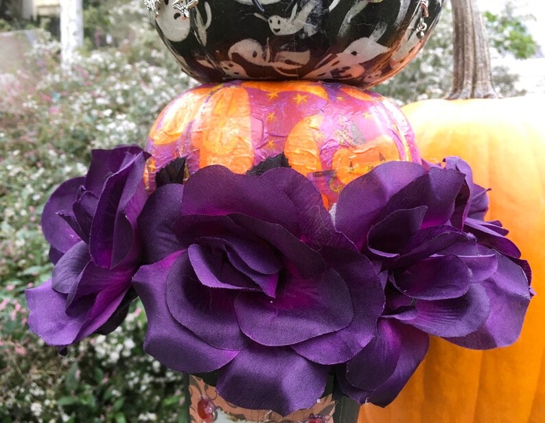 Topiary of 3 Stacked Decorated Halloween Holiday Pumpkins - Etsy