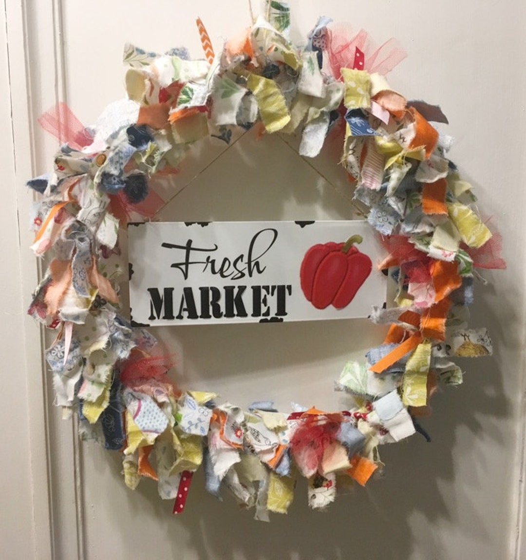 Rag Wreath Fabric and Ribbon Vegetable Farmers Market Theme Round 14 ...