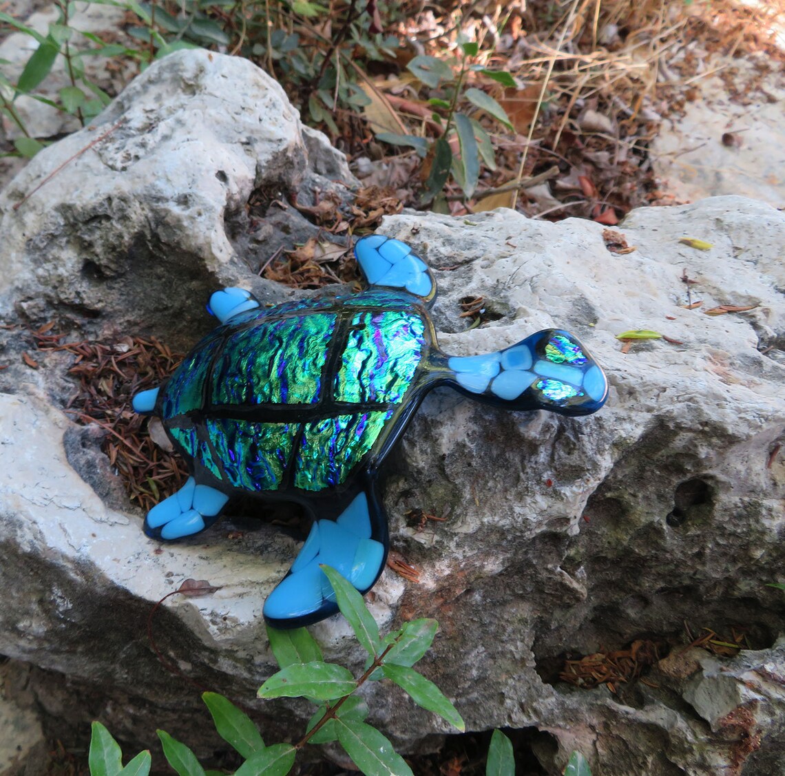 Fused Glass Turquoise Green Blue Sparkling Sea Turtle - Etsy