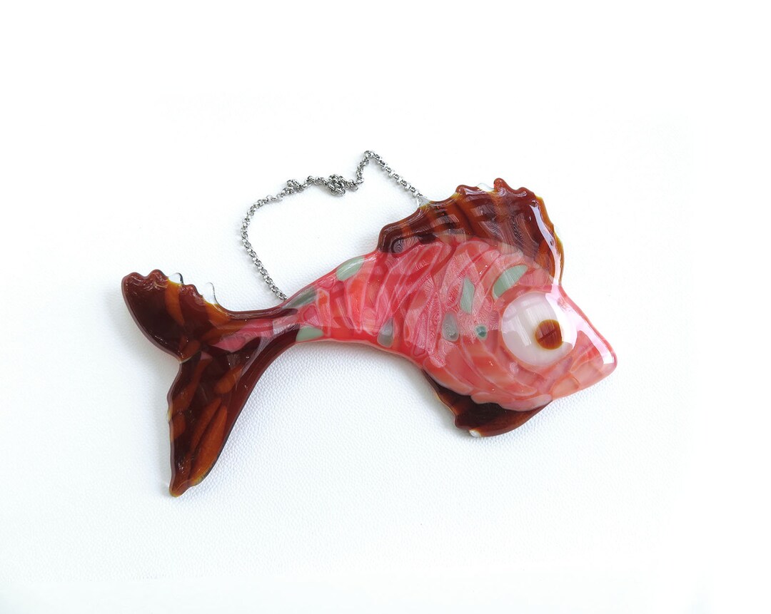 Fused Glass Red Brown Fish Wall Hanging Decoration - Etsy