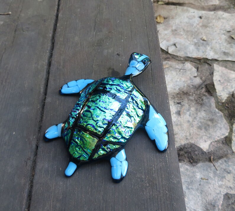 Fused Glass Turquoise Green Blue Sparkling Sea Turtle - Etsy