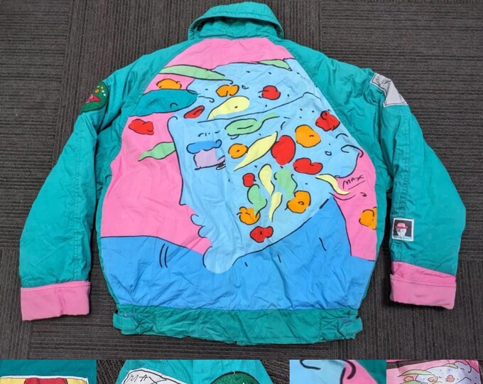 Vintage 80s Peter Max Blue Lady Planet Neomax Goose Down Puffer Ski ...