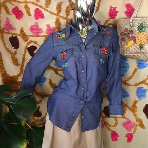 Embroidered Denim Shirt - Etsy
