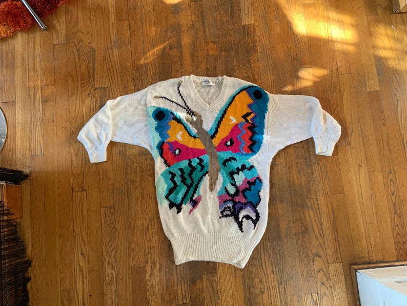 Vintage Rainbow Butterfly Knit Sweater Novelty Design - Etsy