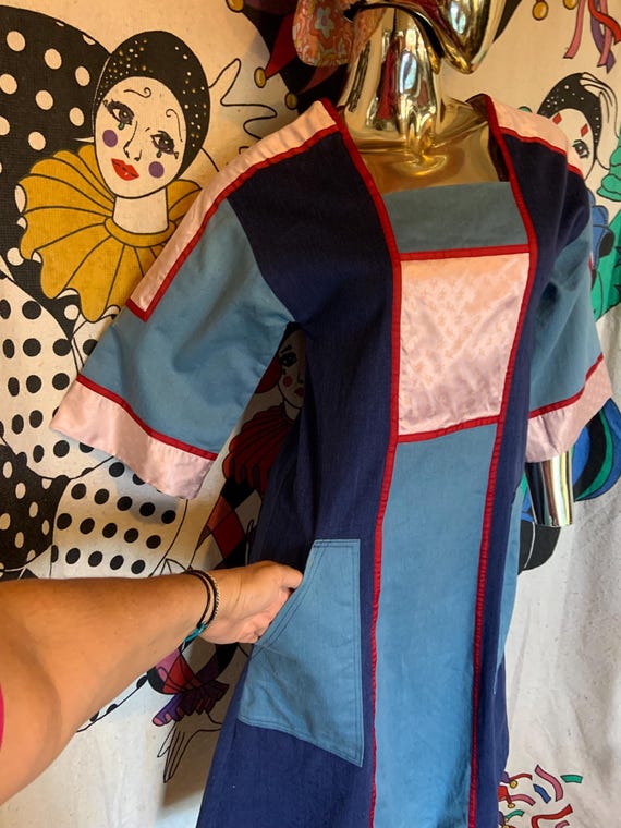 Vintage 70s Patchwork Denim Dress with Novelty print … - Gem