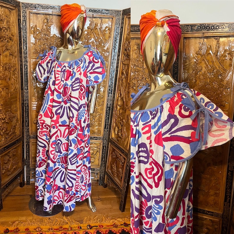 Vintage Hawaiian Caftan Muumuu Cotton Dress by Tony Krupa - Etsy