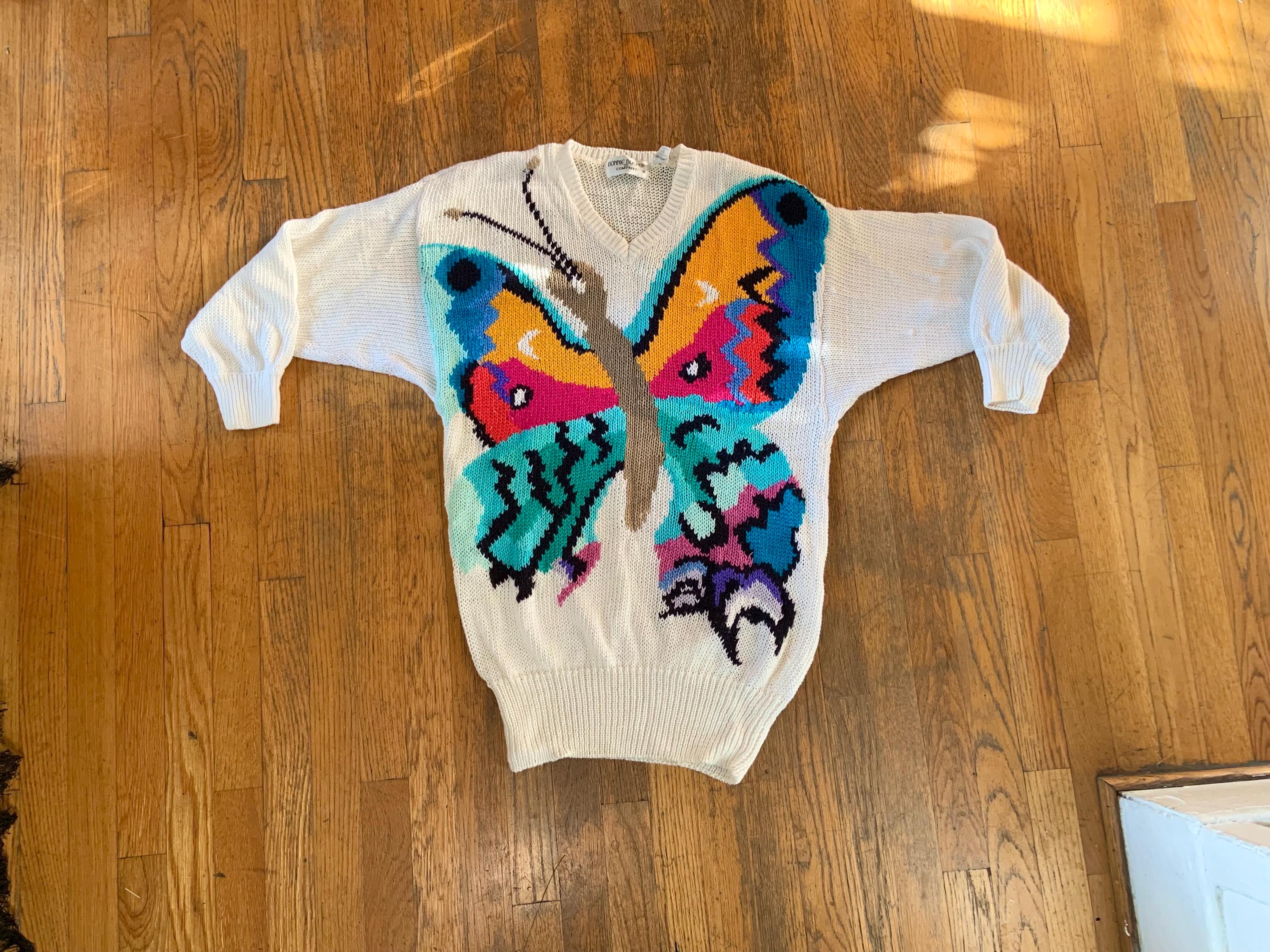 Vintage Rainbow Butterfly Knit Sweater Novelty Design - Etsy