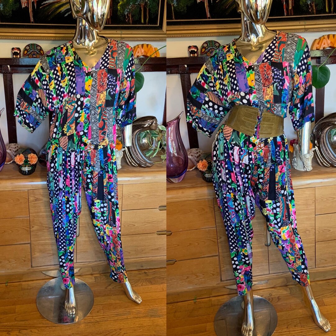 Vintage 80s Patchwork Rainbow Colorblock Jumpsuit - Etsy
