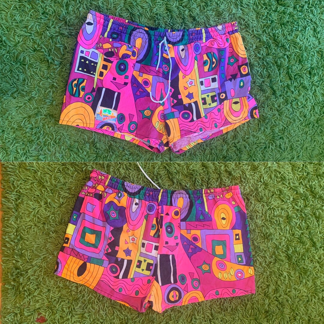 Vintage Swimsuit 80s Swimming Trunks Surf Shorts Novelty Print Peter ...