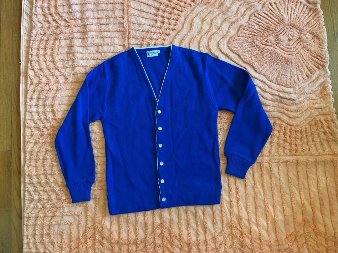 Vintage 60s Mod Cardigan Turquoise With White Trim - Etsy