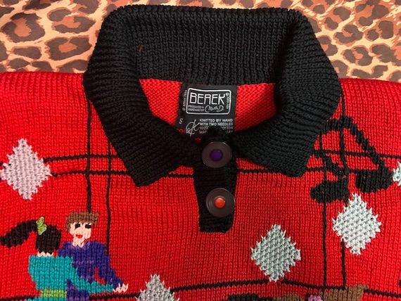 Vintage 80s collared hand knit Sweater with vinyl rec… - Gem