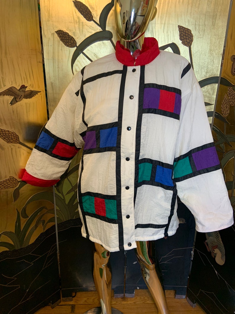 Vintage Puffer Jacket Mondrian Color Block Patchwork Design - Etsy