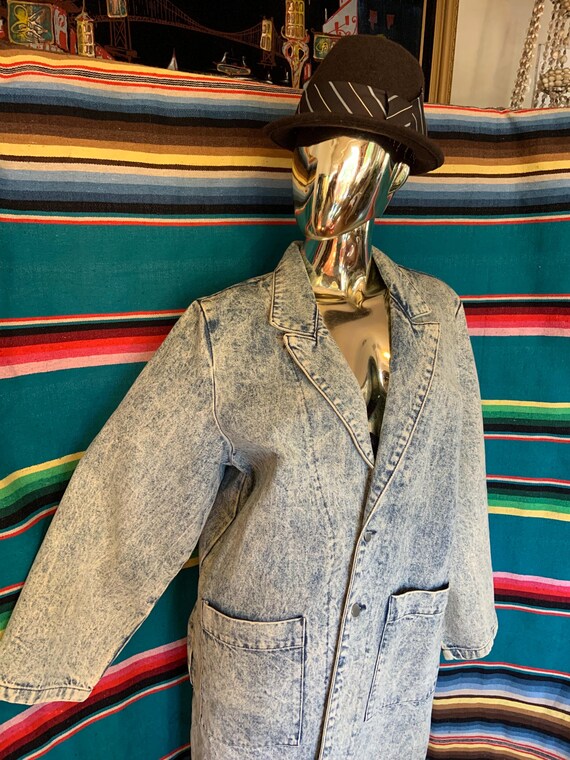 Vintage Denim Duster indigenous Hand Painted wearabl… - Gem