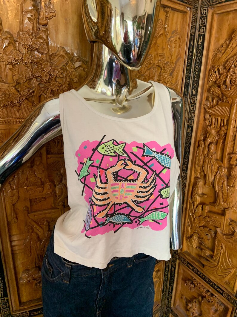 Vintage 80s Cotton Crop Top Tank by Jimmy Z - Etsy