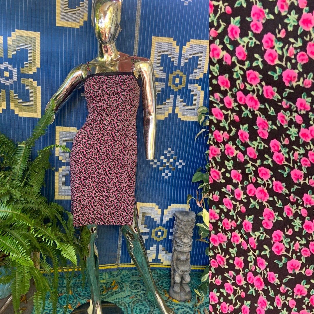 Vintage 90s Rose Print Slip Dress - Etsy