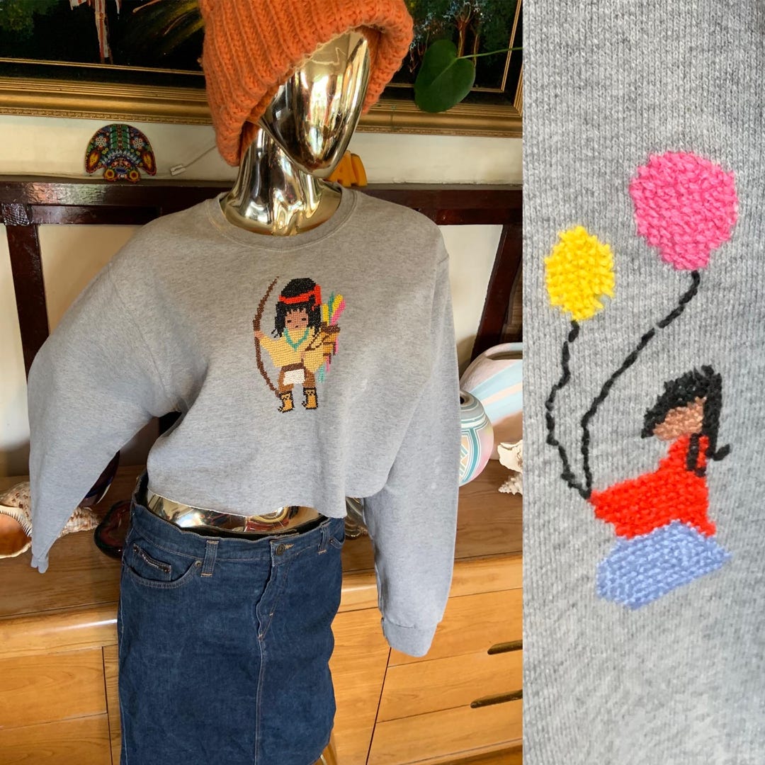 Vintage Needlepoint Indian Cropped Sweatshirt - Etsy