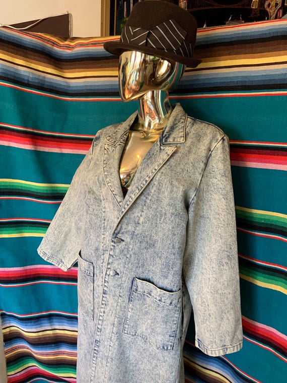 Vintage Denim Duster indigenous Hand Painted wearabl… - Gem