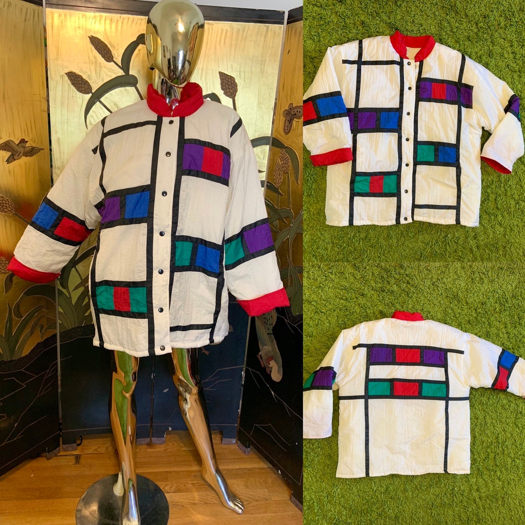 Vintage Puffer Jacket Mondrian Color Block Patchwork Design - Etsy