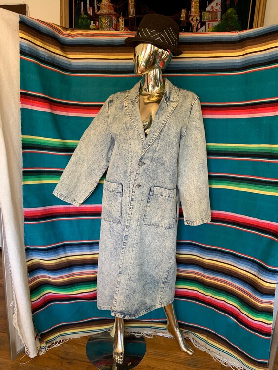 Vintage Denim Duster indigenous Hand Painted wearabl… - Gem
