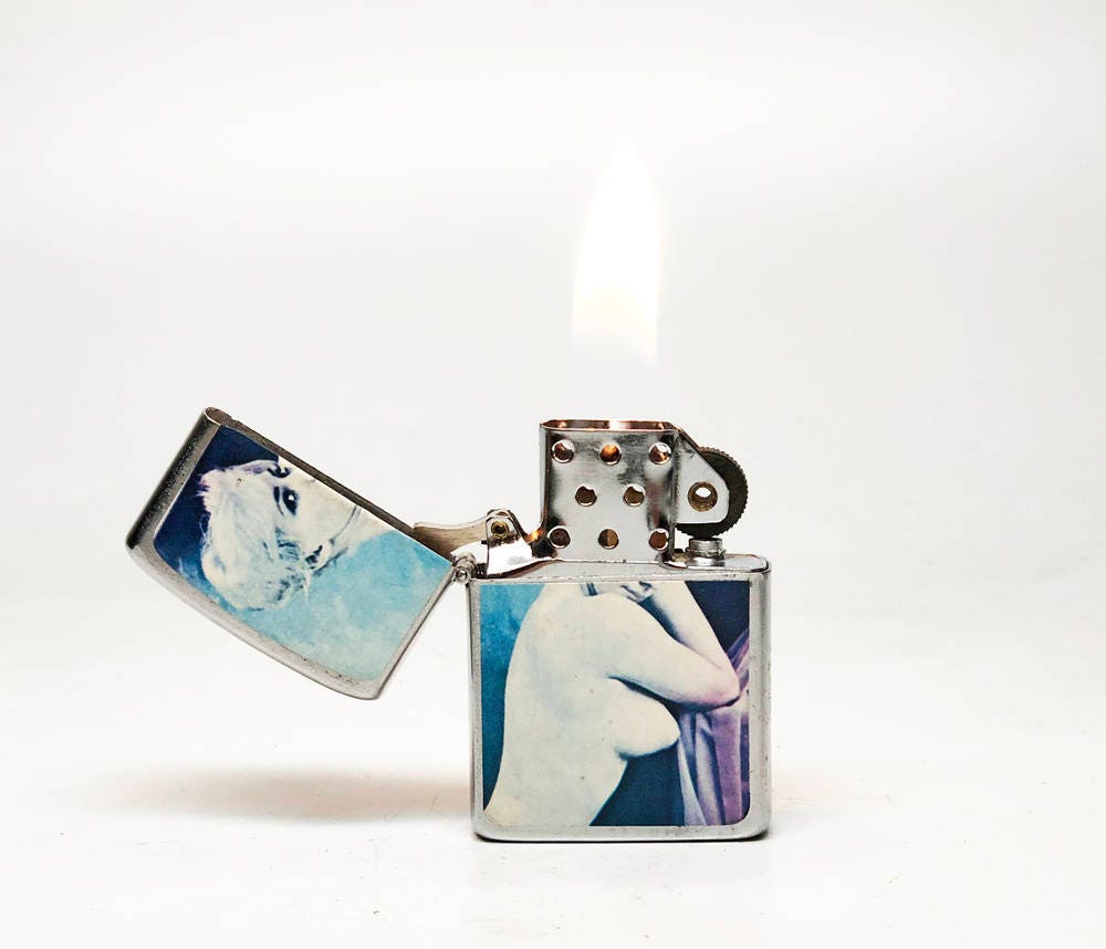 1950s Pinup Girl Lighter Working Old Korean Advertising Nude Girl Flip Top Lighter